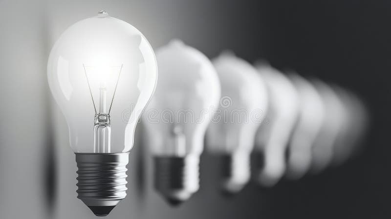 Single Lit Lightbulb is Standing Out from a Line of Unlit Lightbulbs in ...