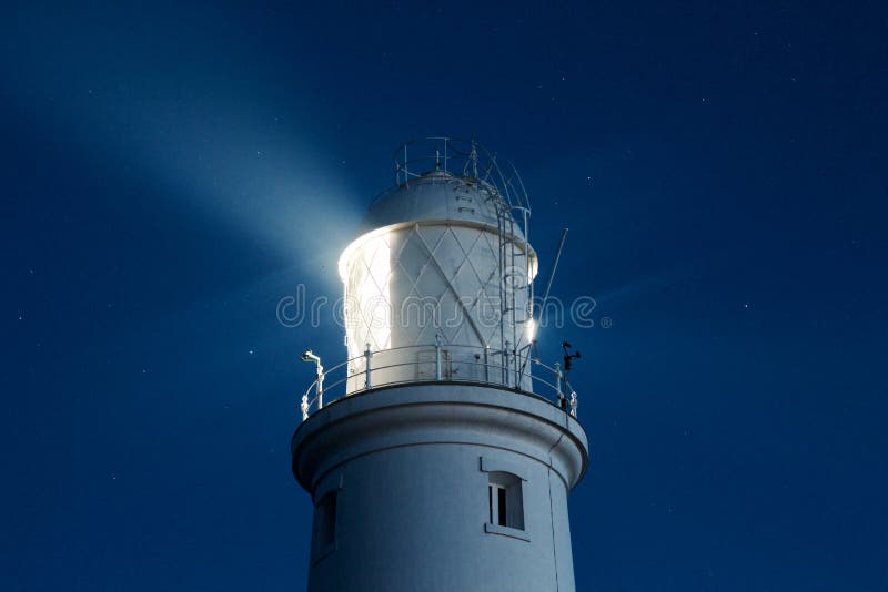 Illuminated Lighthouse during Nighttime Stock Image - Image of beam ...