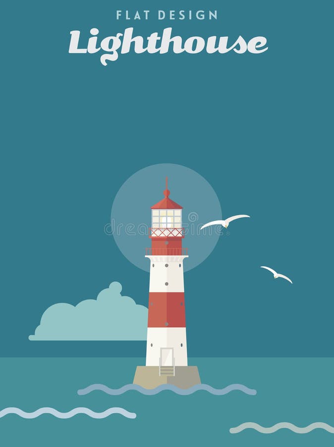 Illuminated Lighthouse Vintage Poster Stock Vector - Illustration of ...
