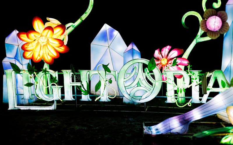 Illuminated Lightopia Text at a Light Exhibition at Crystal Palace ...