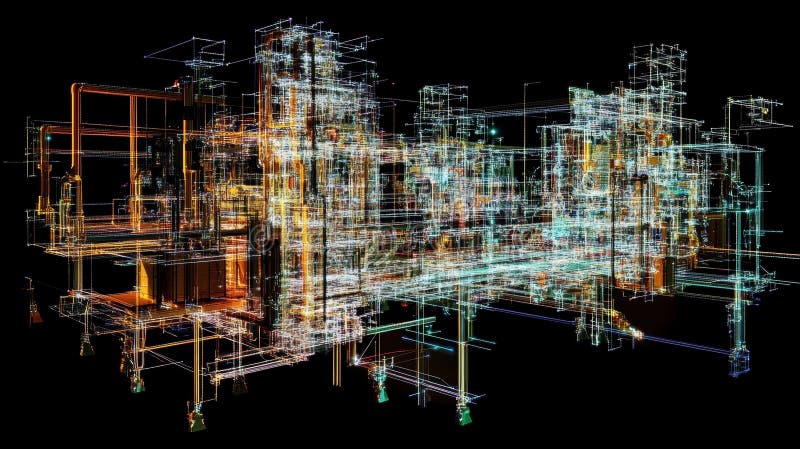 Complex Industrial Plant Structure with Interconnected Systems Lighting ...