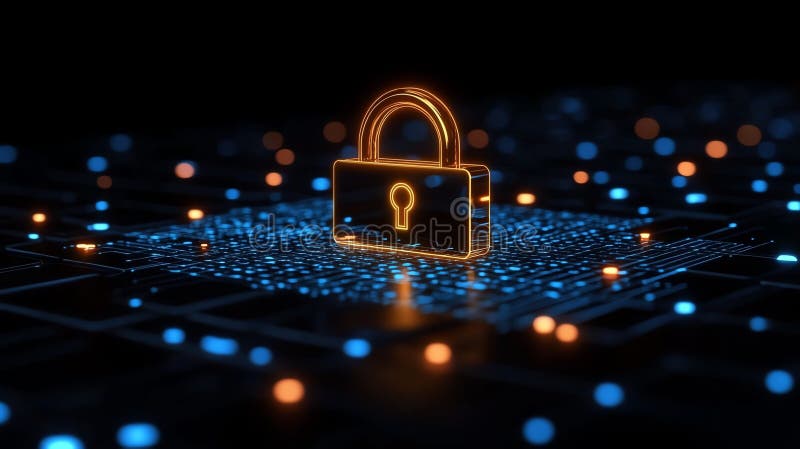An Illuminated Lock Symbolizing Digital Security on a Vibrant Network Background Stock ...