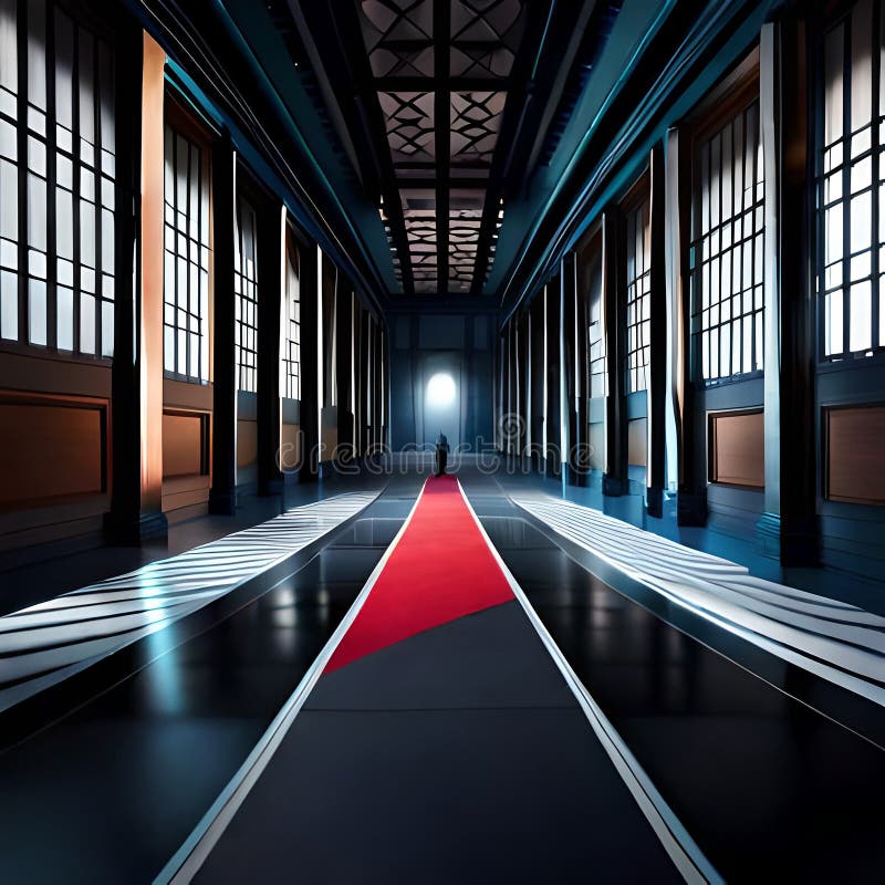 Illuminated Long Corridor in Modern Office Building, Light Exit Stock ...