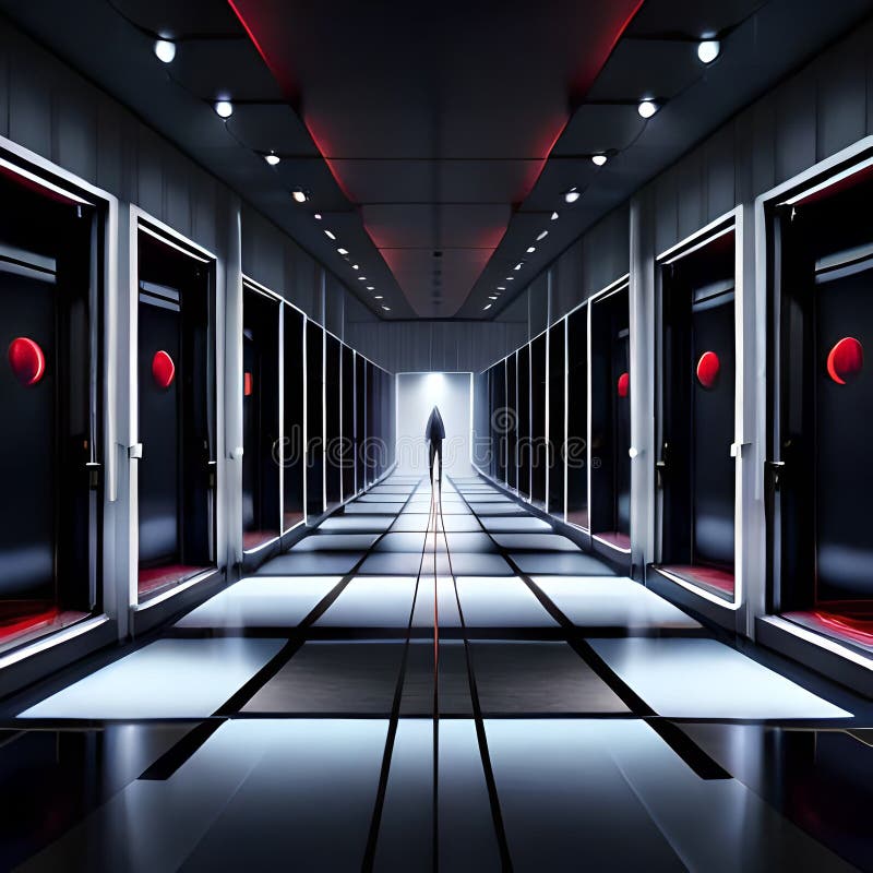 Illuminated Long Corridor in Modern Office Building, Light Exit Stock ...