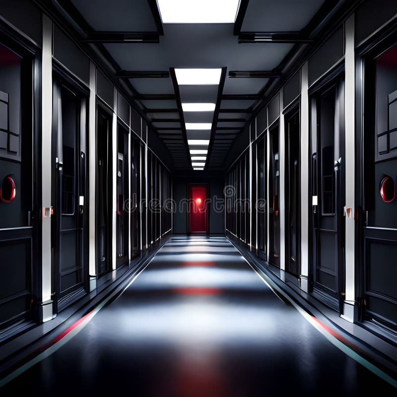 Illuminated Long Corridor in Modern Office Building, Light Exit Stock ...