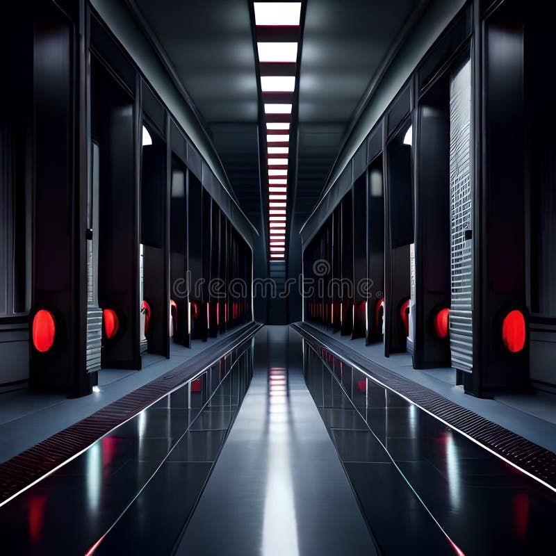 Illuminated Long Corridor in Modern Office Building, Light Exit Stock ...