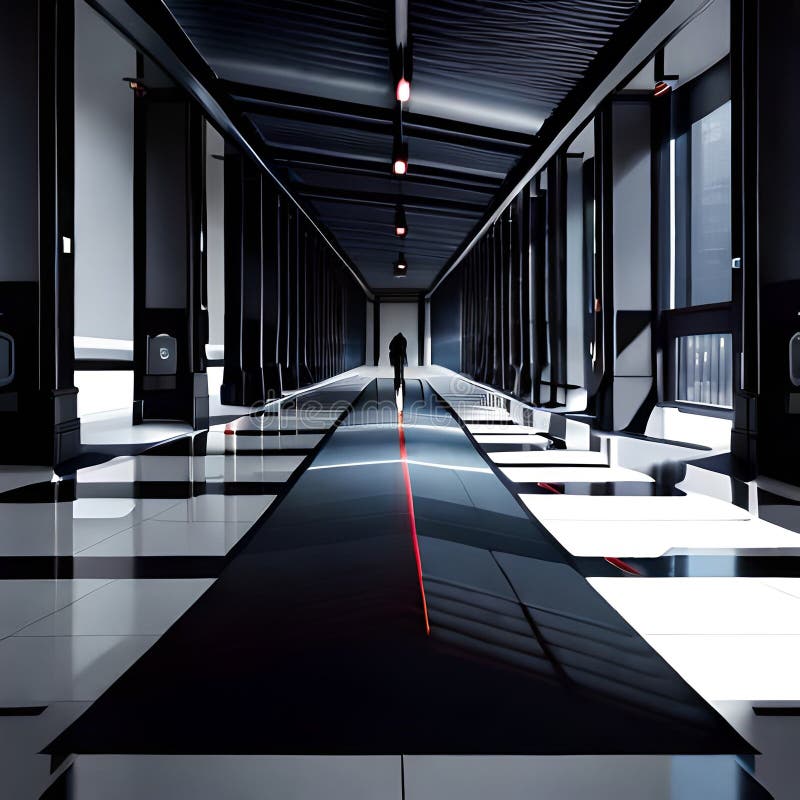 Illuminated Long Corridor in Modern Office Building, Light Exit Stock ...