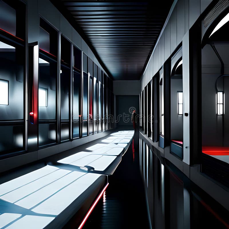 Illuminated Long Corridor in Modern Office Building, Light Exit Stock ...