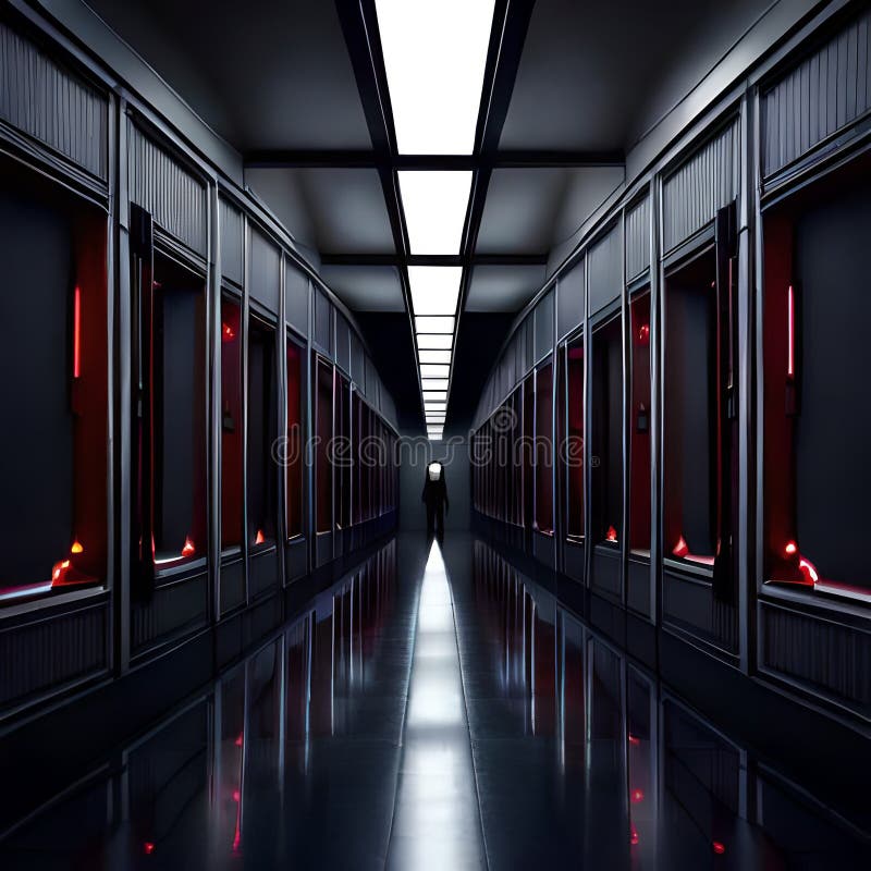 Illuminated Long Corridor in Modern Office Building, Light Exit Stock ...