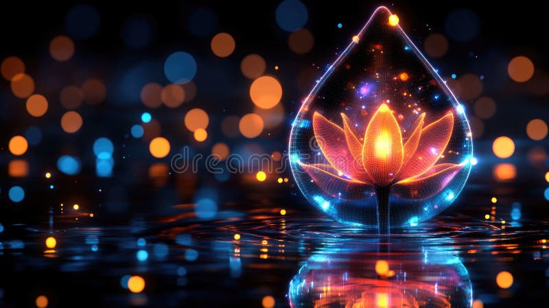 Illuminated Lotus Flower in Teardrop Shape with Vibrant Bokeh ...