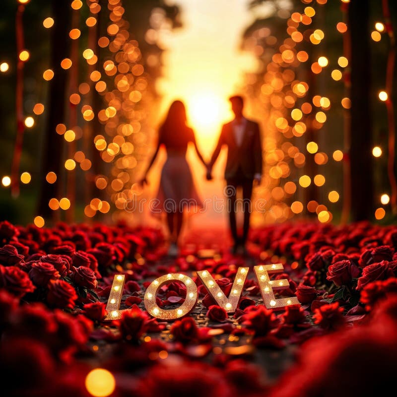 Illuminated Love Path, Romantic Walkway, Generative Ai Stock ...