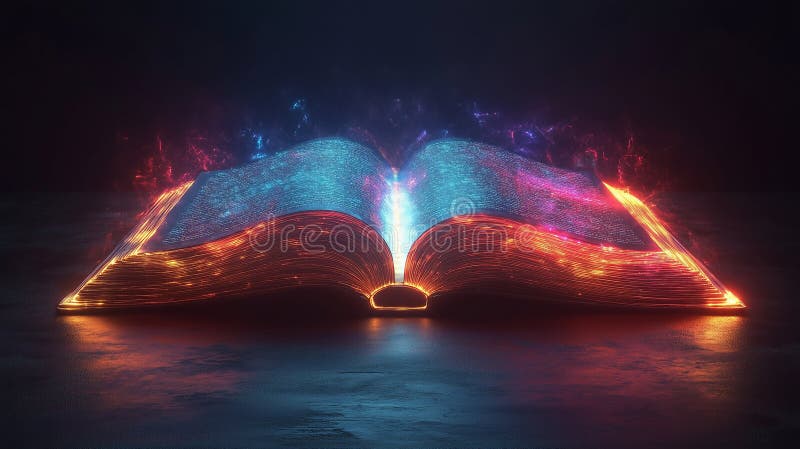 Illuminated Lowpoly Futuristic Open Book on Dark Background Isolated ...