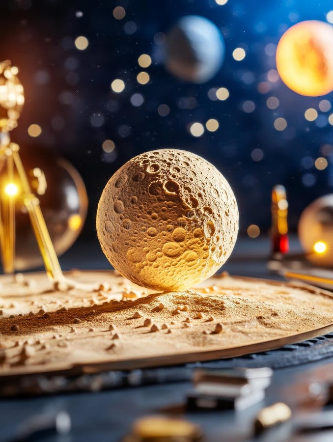 Celestial Body on Astronomy Table Illuminated Lunar Model Rests on ...