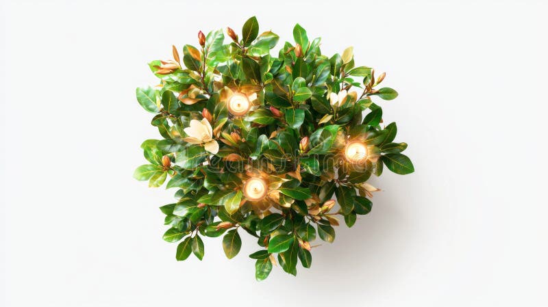 Illuminated Magnolia Tree at Night with Lush Greenery and Soft Lighting ...