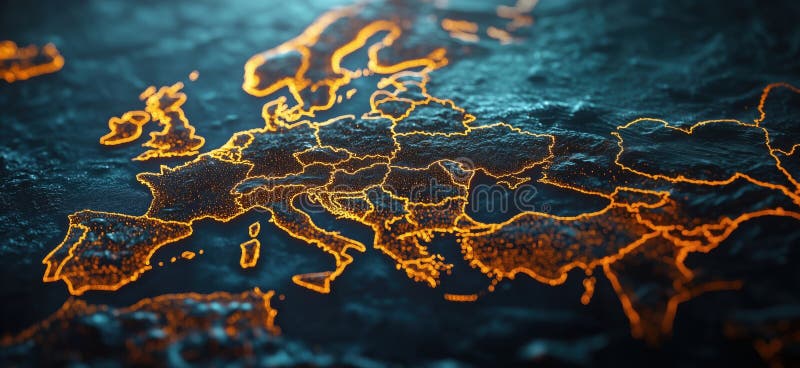 Illuminated Map of Europe with Glowing Borders and Textures Stock Photo ...