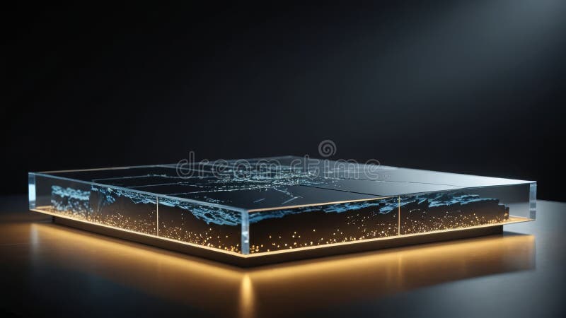 Illuminated Map Model with Glowing Base, Highlighting Geographical ...