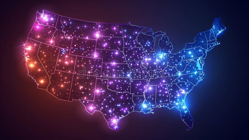 Illuminated Map of the United States Showcasing Industry Distribution ...