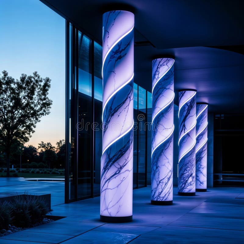 Architectural Glow: Illuminated Marble Columns, Generative Ai Stock ...