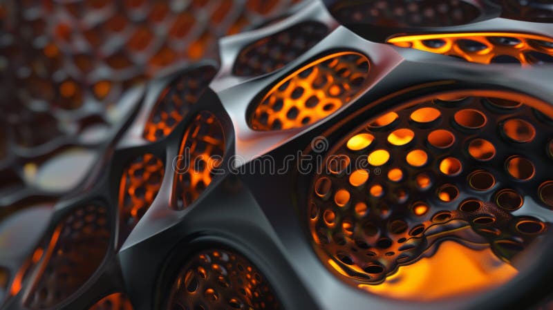 Illuminated Matrix: Black Fractal Ferrofluidal Grid with Glowing Orange ...
