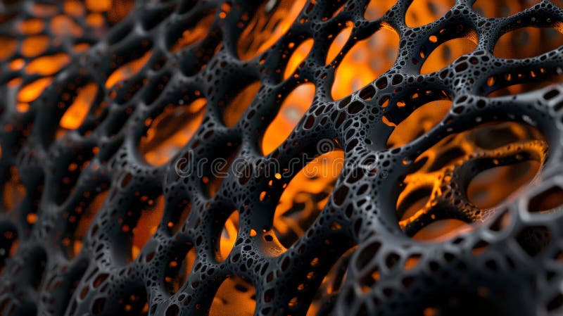 Illuminated Matrix: Black Fractal Ferrofluidal Grid with Glowing Orange ...