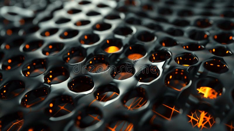 Illuminated Matrix: Black Fractal Ferrofluidal Grid with Glowing Orange ...