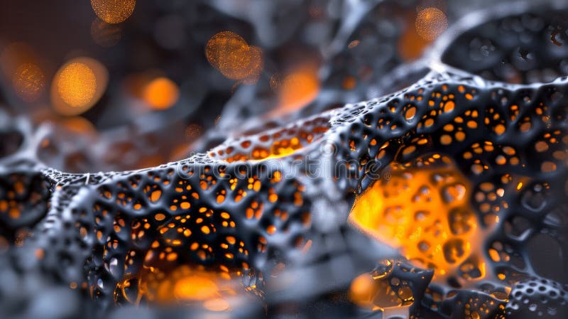Illuminated Matrix: Black Fractal Ferrofluidal Grid with Glowing Orange ...