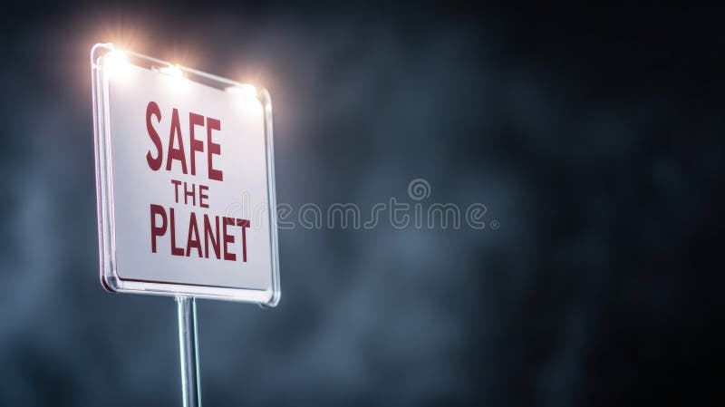 Illuminated Message Board with Spotlights Inviting To Safe the Planet ...