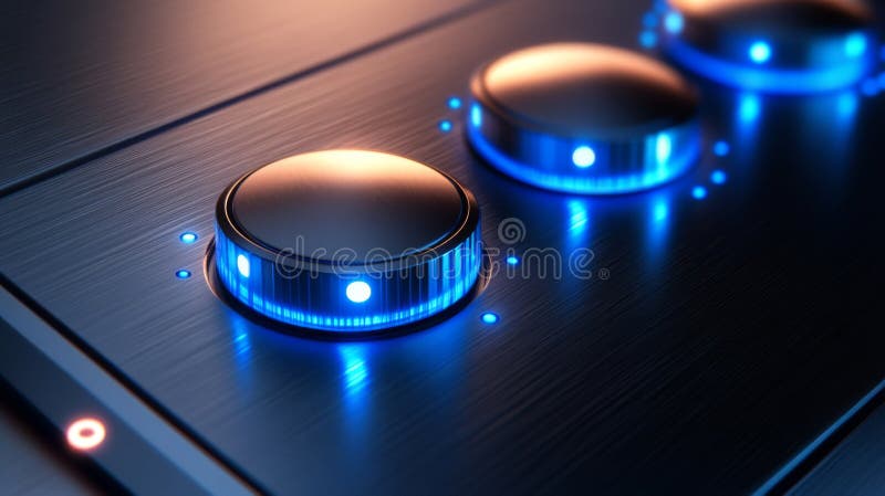 Illuminated Metal Knobs on Dark Control Panel Stock Illustration ...