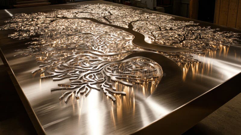 Illuminated Metal Tree Tabletop Design Stock Illustration ...