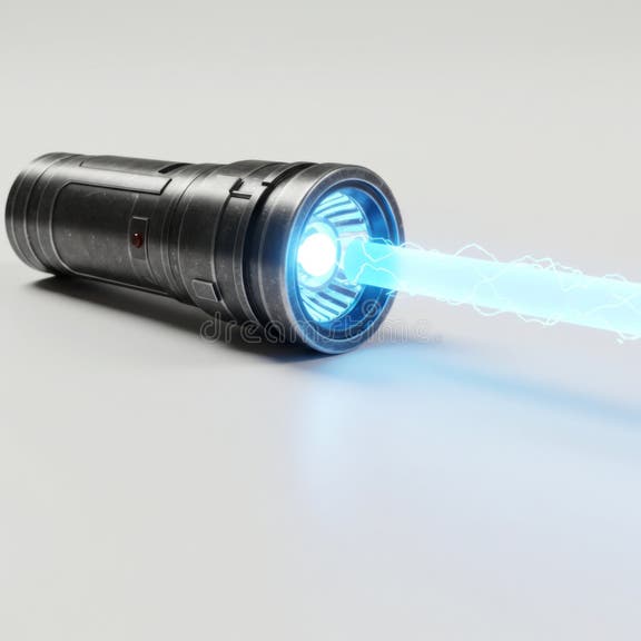 Illuminated Metallic Flashlight Emitting Blue Light Beam with ...