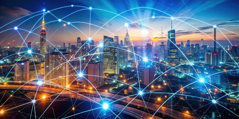 Illuminated Metropolis a Stunning Nighttime Panorama of Interconnected ...