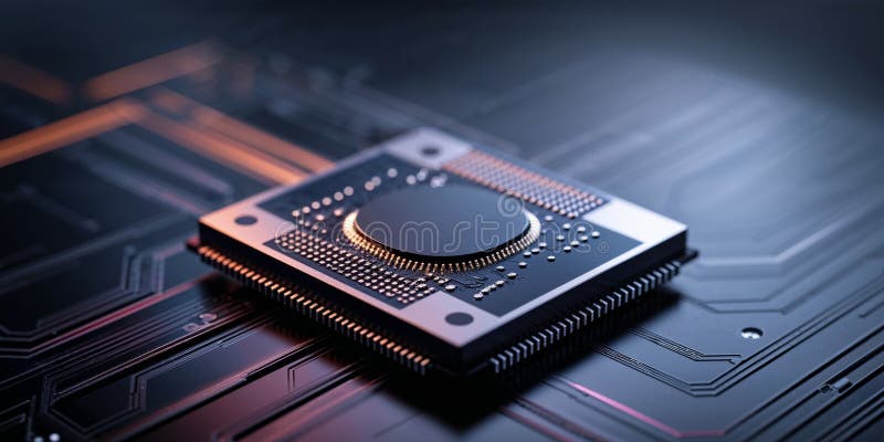 Illuminated Microchip on Circuit Board Technology. Stock Image - Image ...