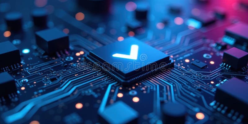 Illuminated Microchip a Close-up View of Advanced Technology Featuring ...