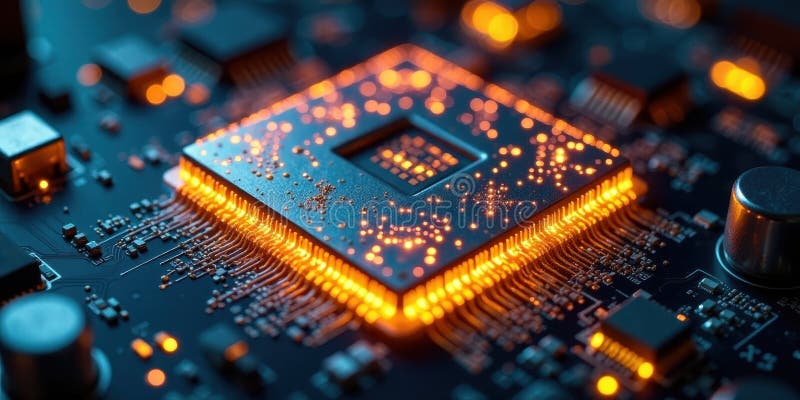 Illuminated Microchip a Close-up View of Advanced Technology S Core ...