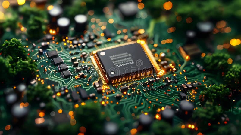 Illuminated Microchip and Components on Green PCB Stock Footage - Video ...