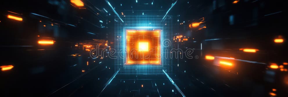 Illuminated Microchip within a Digital Network Showcasing Vibrant ...