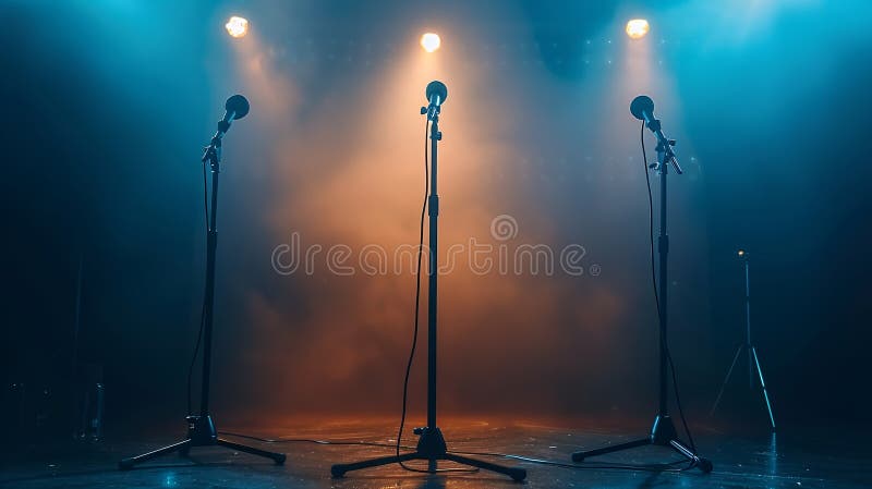 Illuminated Microphone Array on Stage Bathed in Blue and Amber Hues ...