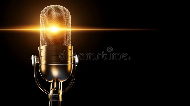 Illuminated Microphone in the Spotlight, Ready for a Performance or ...