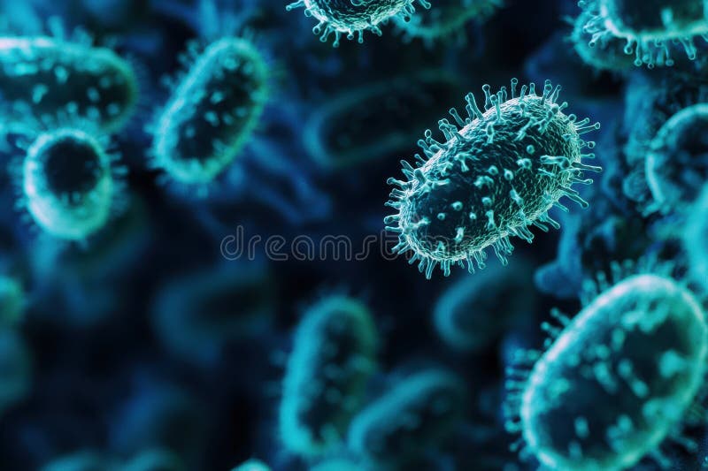 Illuminated Microscopic Cluster of Blue and Green Bacteria Cells ...