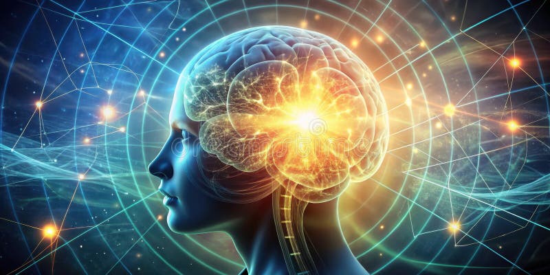 Illuminated Mind a Glowing Brain within a Complex Network of Connections and Energy Pathways ...