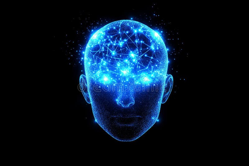 Illuminated Mind Network Abstract of a Human Head Glowing Blue with ...
