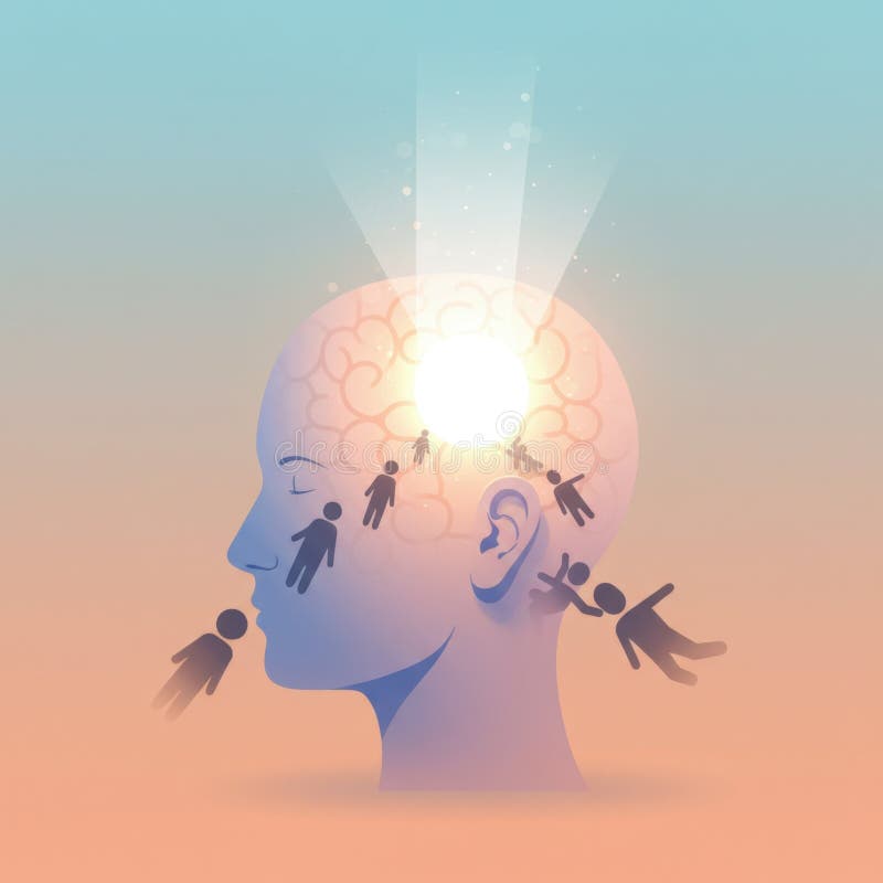 Illuminated Mind: Pastel Human Head with Internal Light and Figures ...