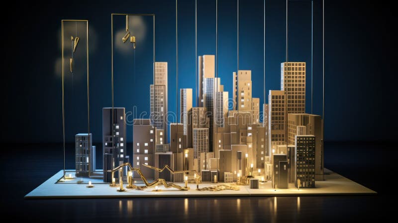 Stylized Miniature Cityscape with Hanging Elements Stock Illustration ...