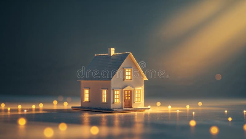 Illuminated Miniature House Model at Night Stock Image - Image of ...