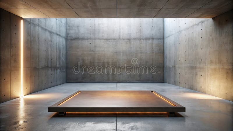 Illuminated Minimalist Concrete Platform in a Modern Room. Generative AI Stock Illustration ...