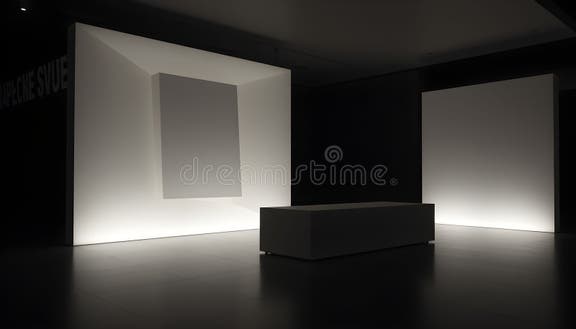 Illuminated Minimalist Gallery Space with Geometric Forms Stock ...