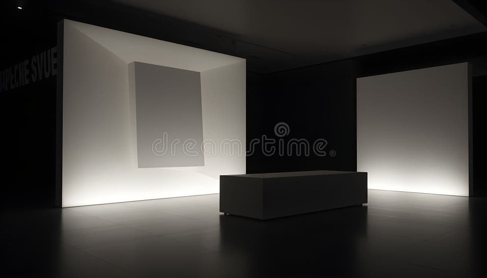 Illuminated Minimalist Gallery Space with Geometric Forms Stock ...