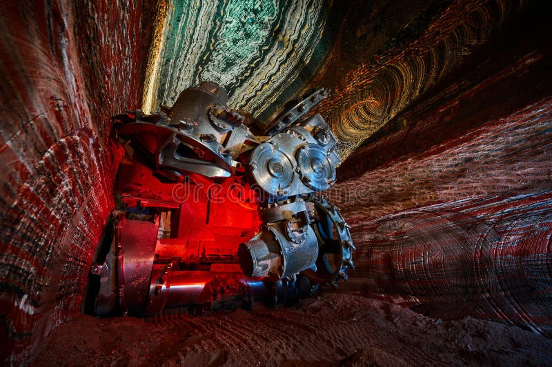 Illuminated Mining Drilling Machine in Salt Quarry Tunnel Stock Image ...