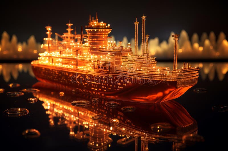 Illuminated Model Ship Against Dark Backdrop Stock Photo - Image of ...