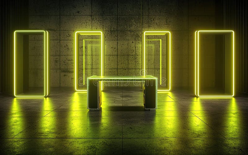 Illuminated Modern Art Installation Featuring Neon Outlines and Sleek ...
